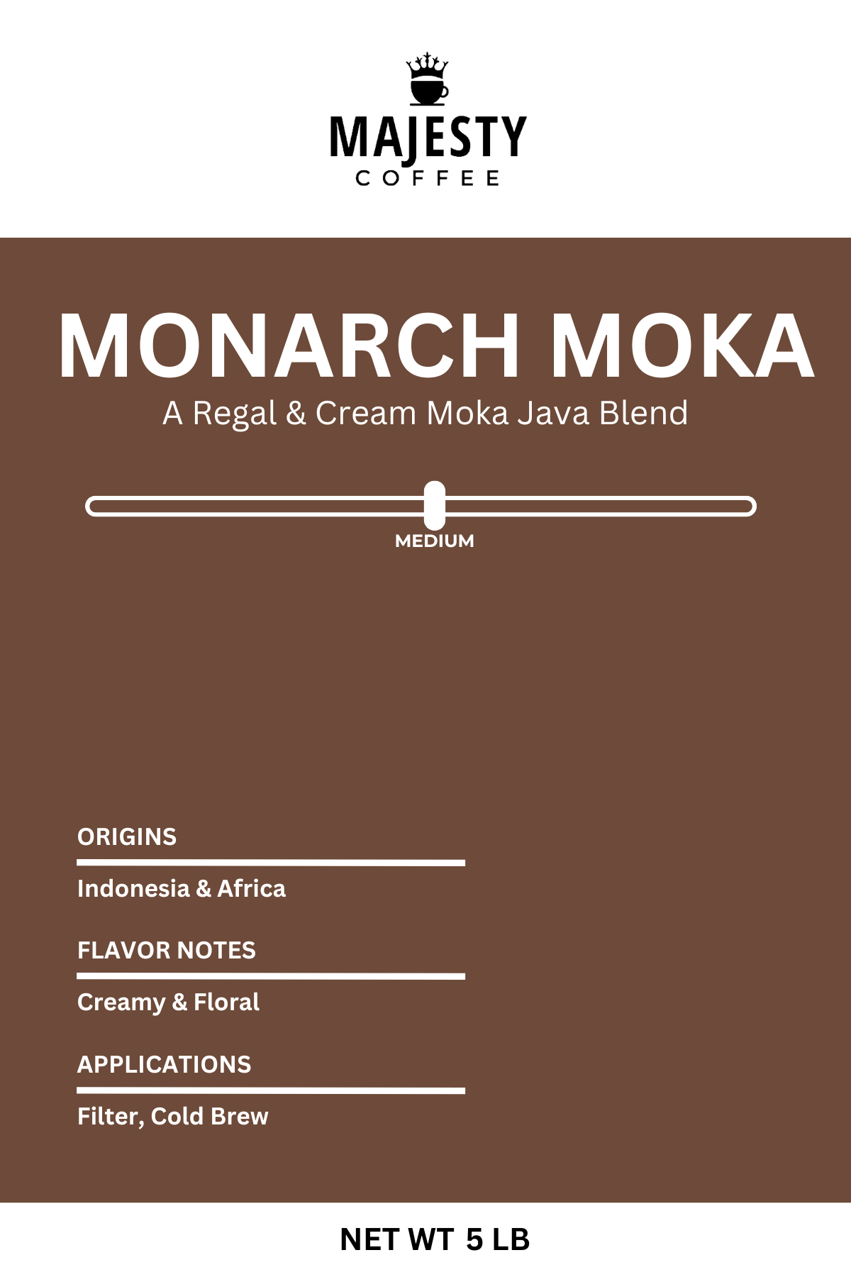 Moka Java Blend Coffee - 5 LB Bag - Monarch Moka